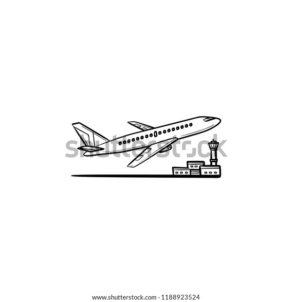 Airplane Taking Off Hand Drawn Outline Stock Vector (Royalty Free ...