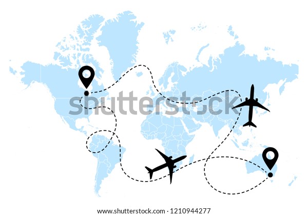 Airplane transatlantic round-trip line path vector icon of air plane ...