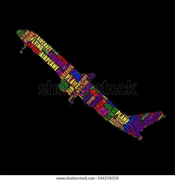 Airplane Typography Word Cloud Colorful Vector: vector de stock (libre ...