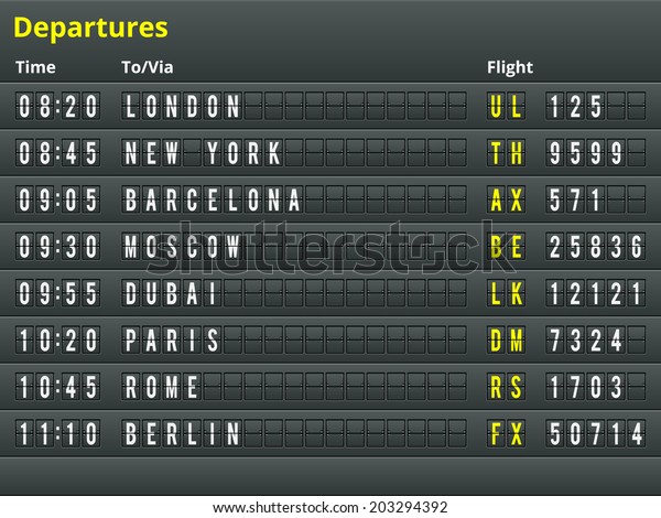 Airport Departures Table Vector Illustration Alphabet Stock Vector ...