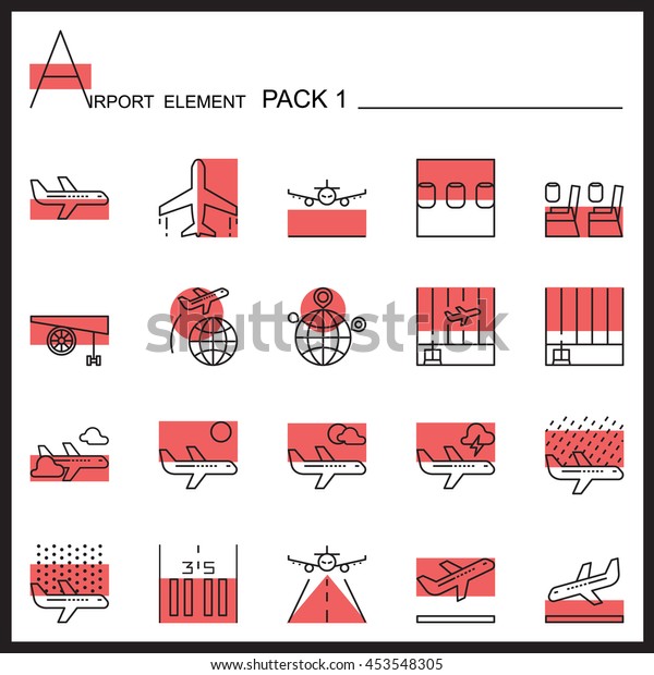Airport Element Line Icon Set 1color Stock Vector (Royalty Free ...