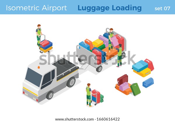 Airport Staff Loading Luggage Trailer Utility Stock Vector (Royalty ...