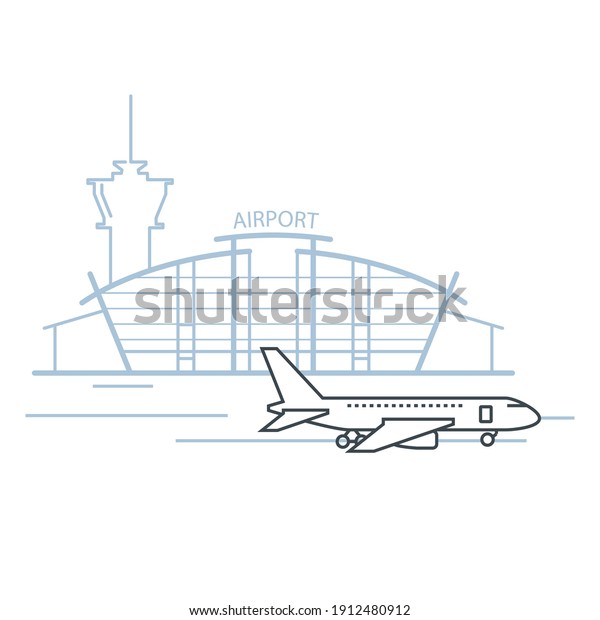 Airport Terminal Building Front View Airplane Stock Vector (Royalty ...