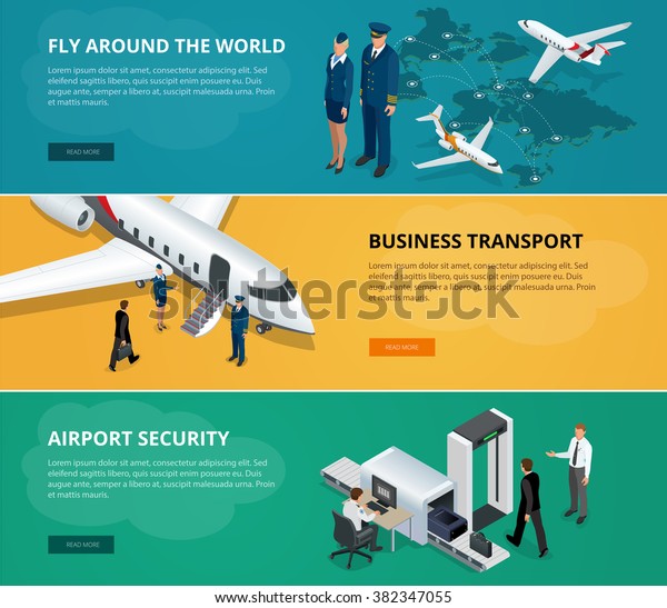 Airport Web Banner Set Concept International Stock Vector (Royalty Free ...
