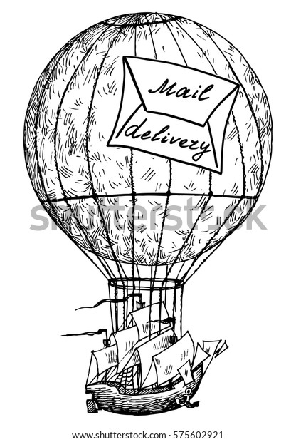 Airship Mail Delivery Hand Drawn Vector Stock Vector (Royalty Free ...