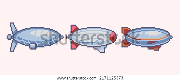 Airship Pixel Art Set Zeppelin Collection: เวกเตอร์สต็อก (ปลอดค่า ...