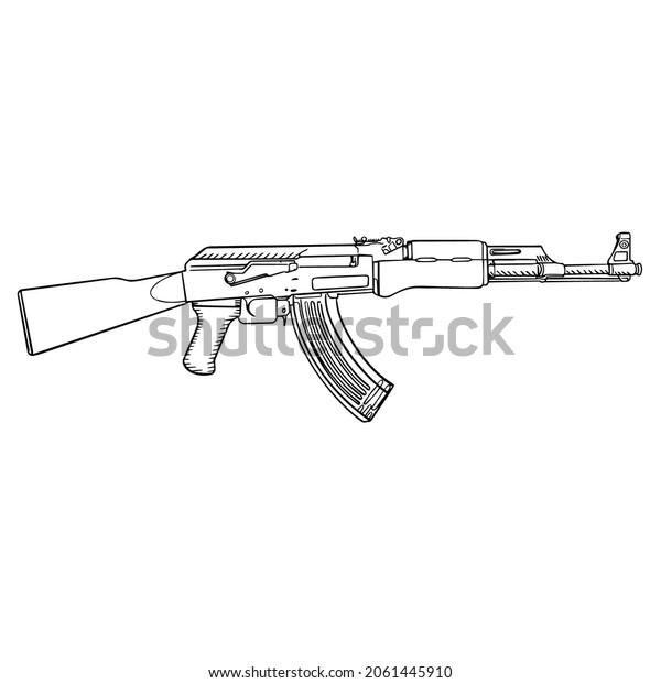 Ak47 Machine Gun Illustration Hand Drawing Stock Vector (Royalty Free ...