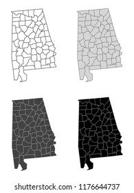 Alabama County Map Gray Black White Stock Vector (Royalty Free ...