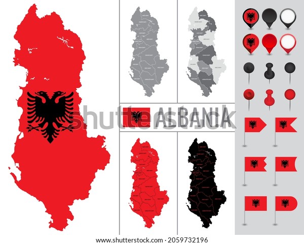 Albania Vector Map Flag Globe Icons Stock Vector (Royalty Free ...