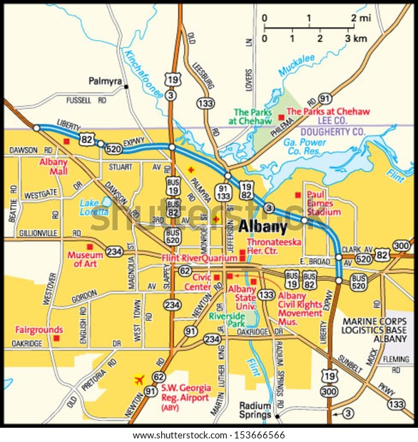 Albany Georgia Area Map 스톡 벡터(로열티 프리) 153666566 | Shutterstock