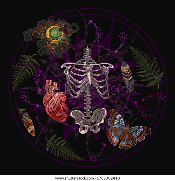 Alchemy Art Skeleton Ribs Occult Butterfly Stock Vector (Royalty Free ...