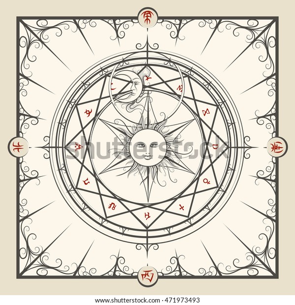 Círculo mágico de alquimia. Ilustración del círculo hermético místico ...