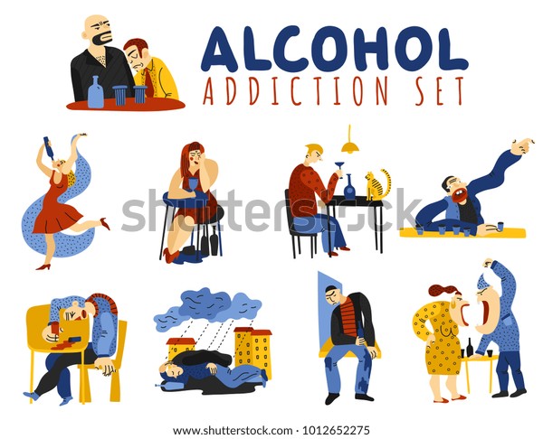 Alcohol addiction icons set with harm symbols flat isolated vector ...