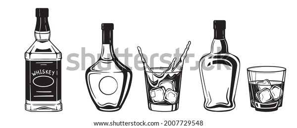 Alcohol Drinks Bottles Engraving Vector Set Stock Vector (Royalty Free ...