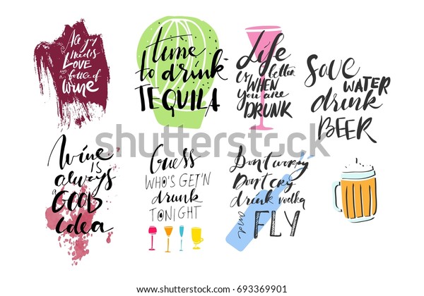 Alcohol Inspirational Quotes Set Hand Lettering Stock Vector (Royalty ...