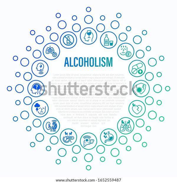 Alcoholism Thin Line Icons Circle Shape Stock Vector (Royalty Free ...