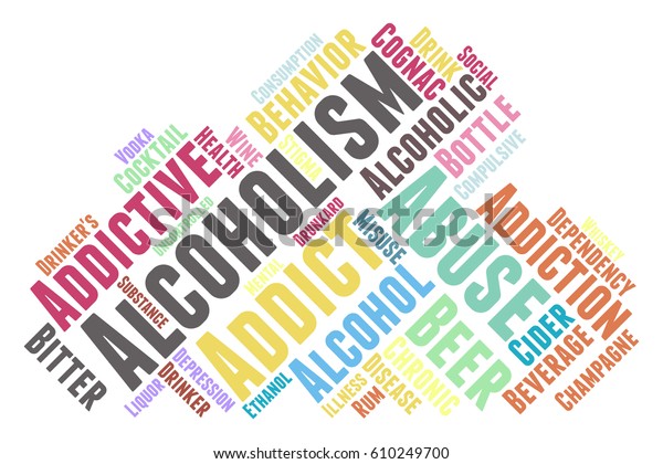 Alcoholism Word Cloud Typography Stock Vector (Royalty Free) 610249700 ...