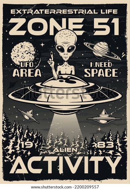 Alien Activity Flyer Monochrome Vintage Space Stock Vector (Royalty ...
