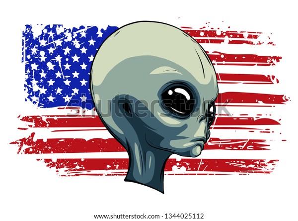 Alien Extraterrestrial Green Face American Flag Stock Vector (Royalty ...