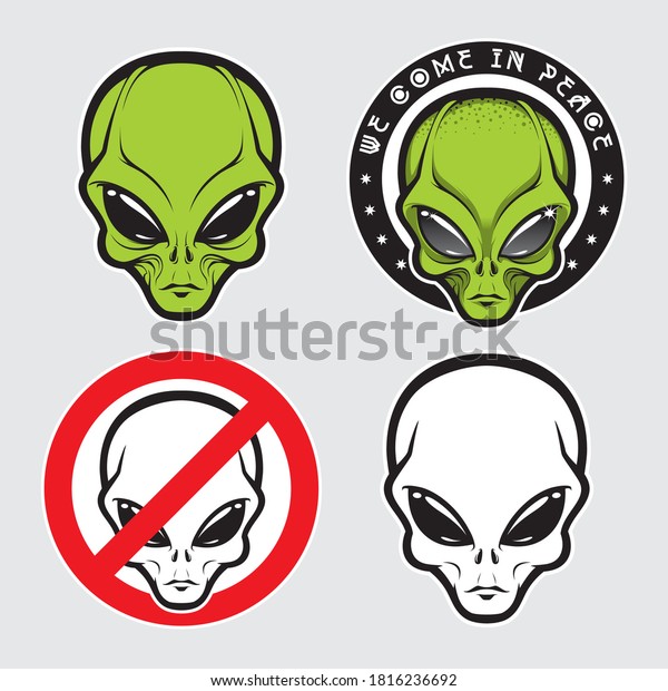 Alien Face Icon Set Humanoid Head Stock Vector (Royalty Free ...