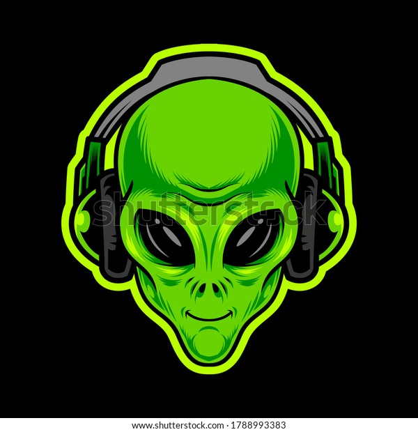 Alien Green Head Headphones Vector Illustration Stock Vector (Royalty ...