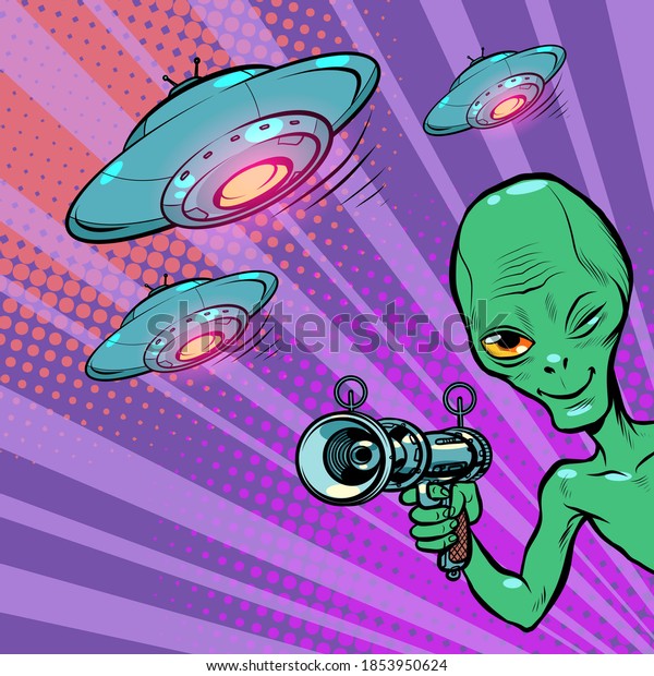 Alien Green Man Pop Art Retro: เวกเตอร์สต็อก (ปลอดค่าลิขสิทธิ์ ...