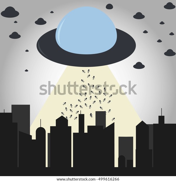 Alien Invasion Cartoon Illustration: เวกเตอร์สต็อก (ปลอดค่าลิขสิทธิ์ ...