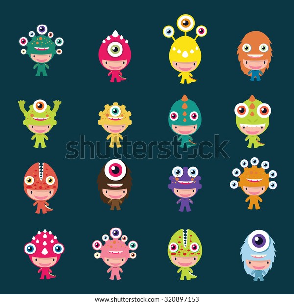 Alien Kids Monster Kidsfull Vector Cute: เวกเตอร์สต็อก (ปลอดค่า ...