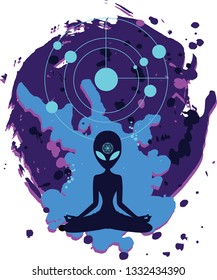 Alien Meditation Vector Illustration Stock Vector (Royalty Free) 1332434390