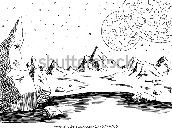 Alien Planet Graphic Black White Space Stock Vector (Royalty Free ...