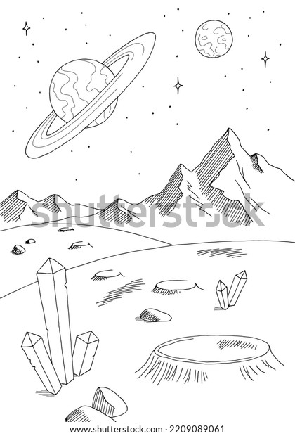 Alien Planet Graphic Black White Space Stock Vector (Royalty Free ...