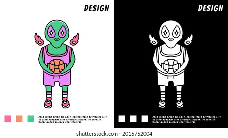 Alien Playing Basketball Cartoon Design Illustration Stock Vector ...