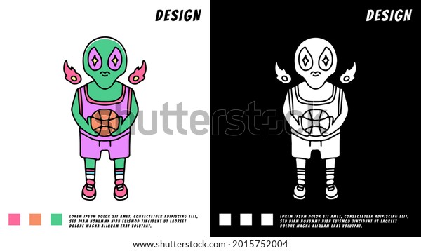 Alien Playing Basketball Cartoon Design Illustration Stock Vector ...