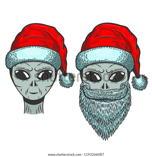Alien Santa Claus Hat On White: стоковая векторная графика (без ...