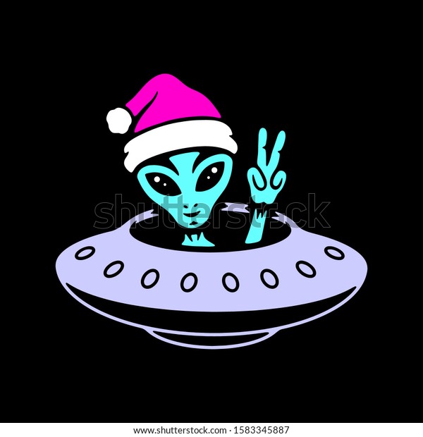 Alien Santa Hat Color Black Background Stock Vector (Royalty Free ...
