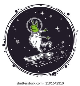 Alien Skates On Skateboard Vector Illustration Stock Vector (Royalty ...