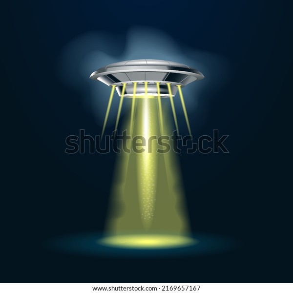 Alien Spaceship Light Beam Smoke Glows: เวกเตอร์สต็อก (ปลอดค่าลิขสิทธิ์ ...