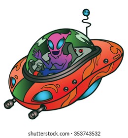 Alien Spaceship Purple Creature Orange Green Stock Vector (Royalty Free ...