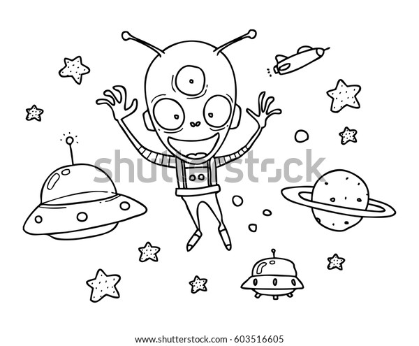 Alien Ufo Space Doodle Stock Vector (Royalty Free) 603516605