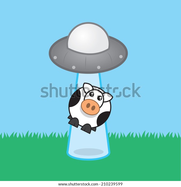 Alien Ufo Spaceship Beaming Cow Inside Stock Vector (Royalty Free ...