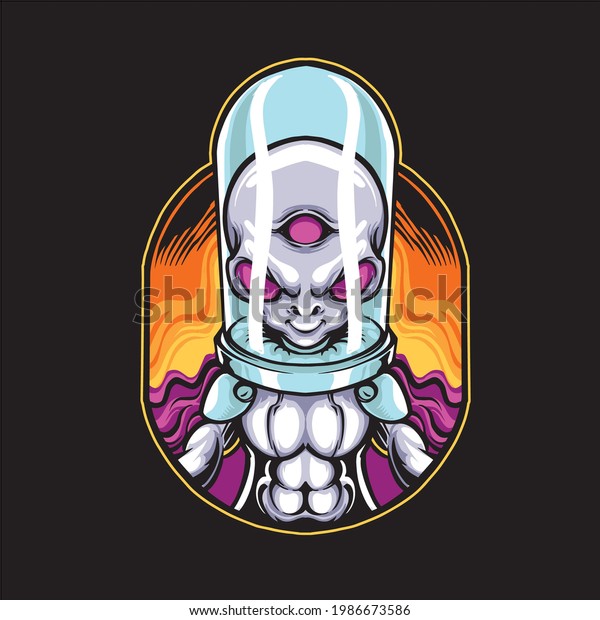 Alien Wearing Helmet On Adventure Illustration Stock Vector (Royalty ...