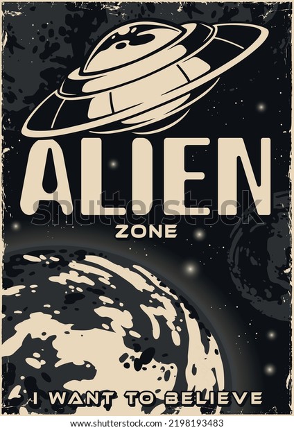 Alien Zone Vintage Monochrome Poster Ufo Stock Vector (Royalty Free ...