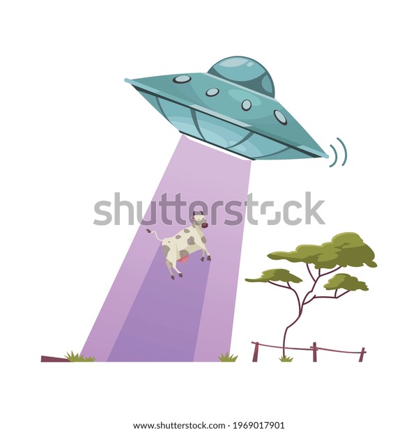 Aliens Abducting Cow Cartoon Vector Illustration: เวกเตอร์สต็อก (ปลอด ...