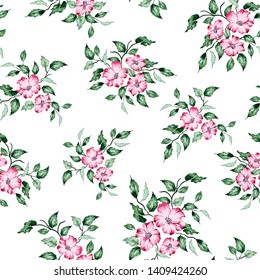 All Over Pink Vector Flowers Leaves Stock Vector (Royalty Free) 1409424260