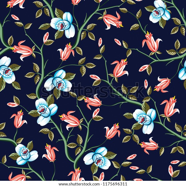 All Over Vector Flowers Pattern On: เวกเตอร์สต็อก (ปลอดค่าลิขสิทธิ์ ...