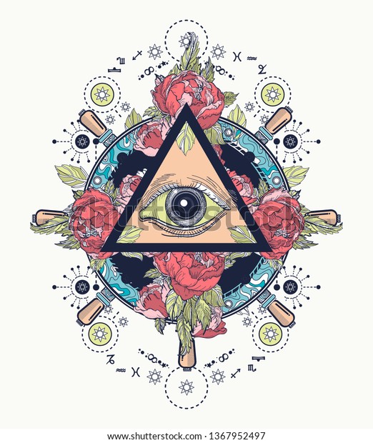 All seeing eye color tattoo art and t-s. Freemason and spiritual ...