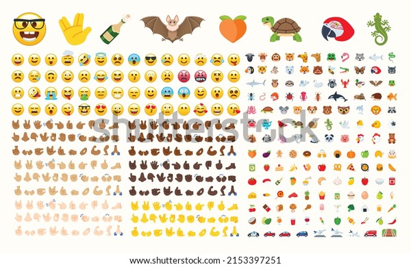 All type of emojis in one big set. Hands, gesture, people, animals ...