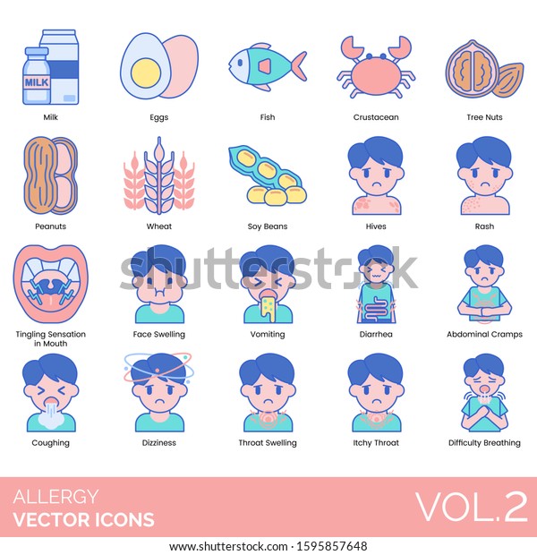 Allergy Icons Including Milk Egg Fish Stock Vector (Royalty Free ...