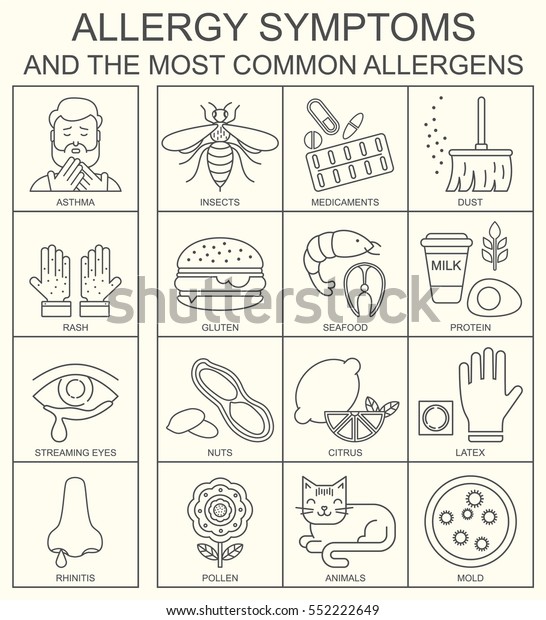 Allergy Symptoms Vector Illustration Most Common: เวกเตอร์สต็อก (ปลอด ...