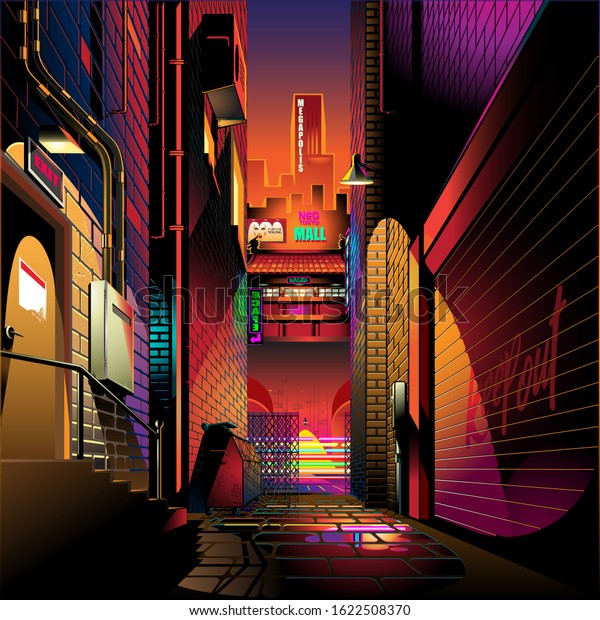 Alley Sunset Vector Illustration Background Stock Vector (Royalty Free ...